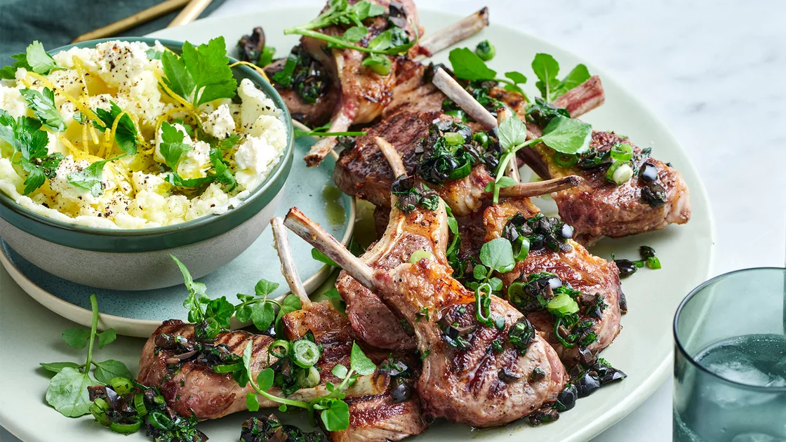 Greek Lamb Cutlets with Feta Skordalia Recipe
