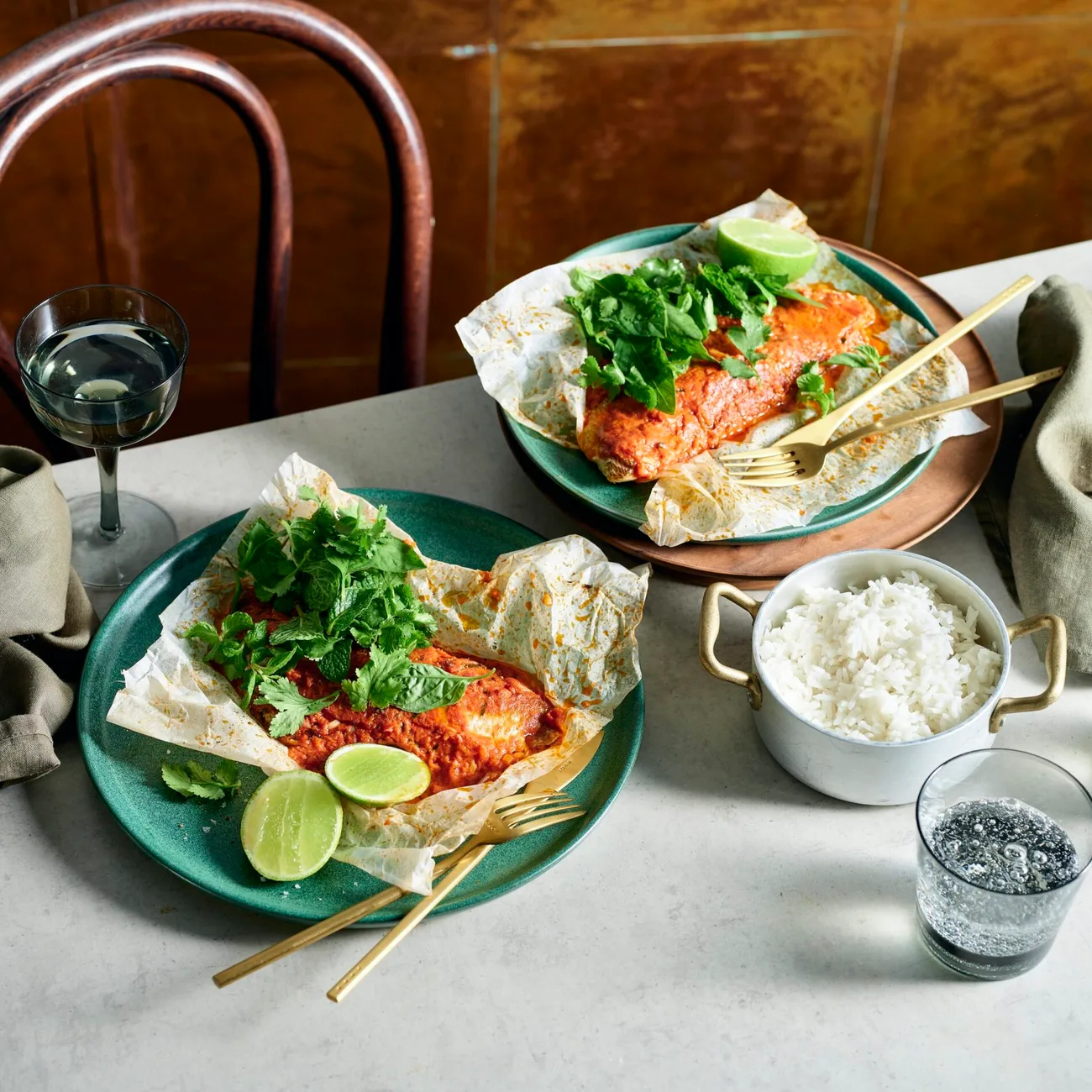 Baked Red Snapper en Papillote with Spiced Tomato