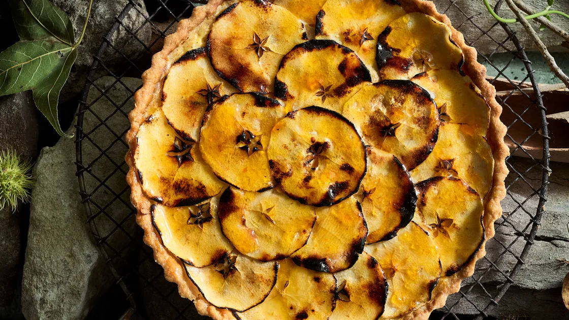 Charred apple custard pie recipe - Gourmet Traveller
