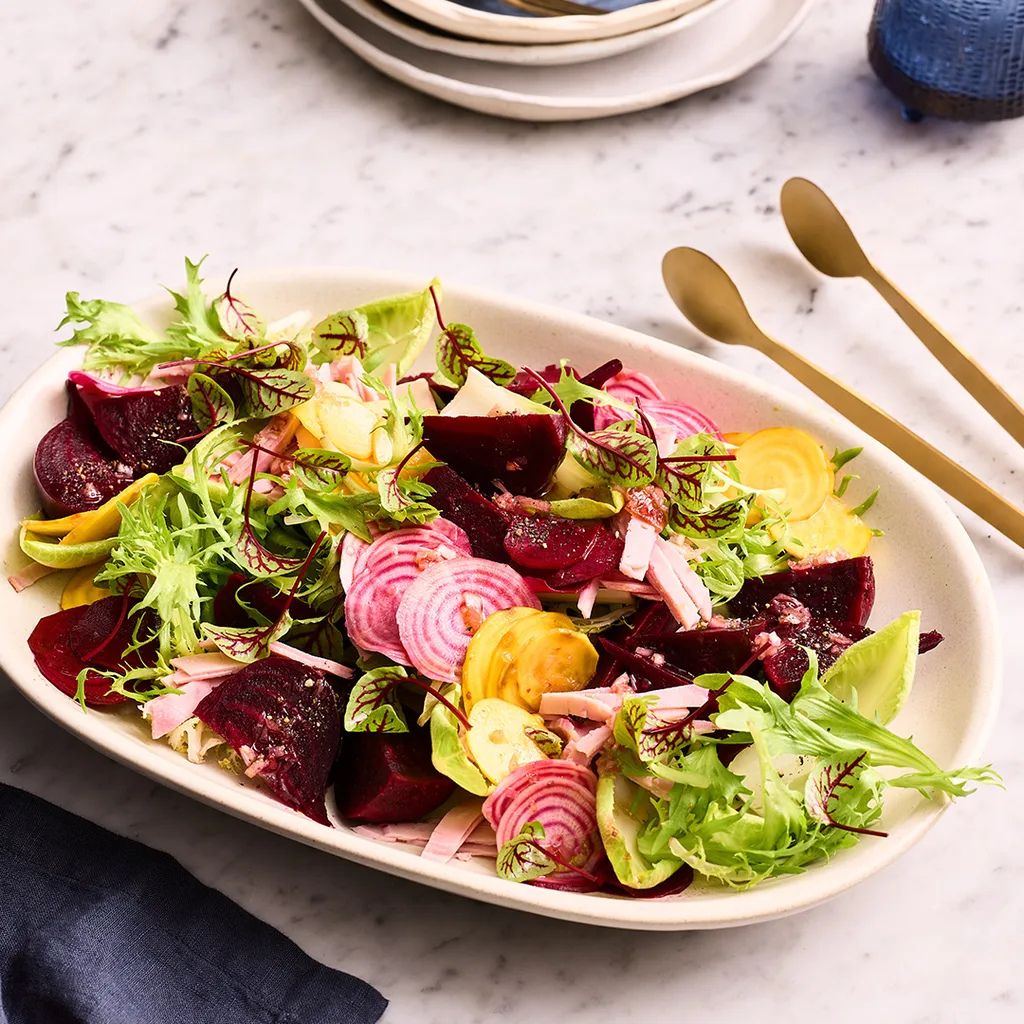 Beetroot and ham salad with sour cherry dressing - Gourmet Traveller