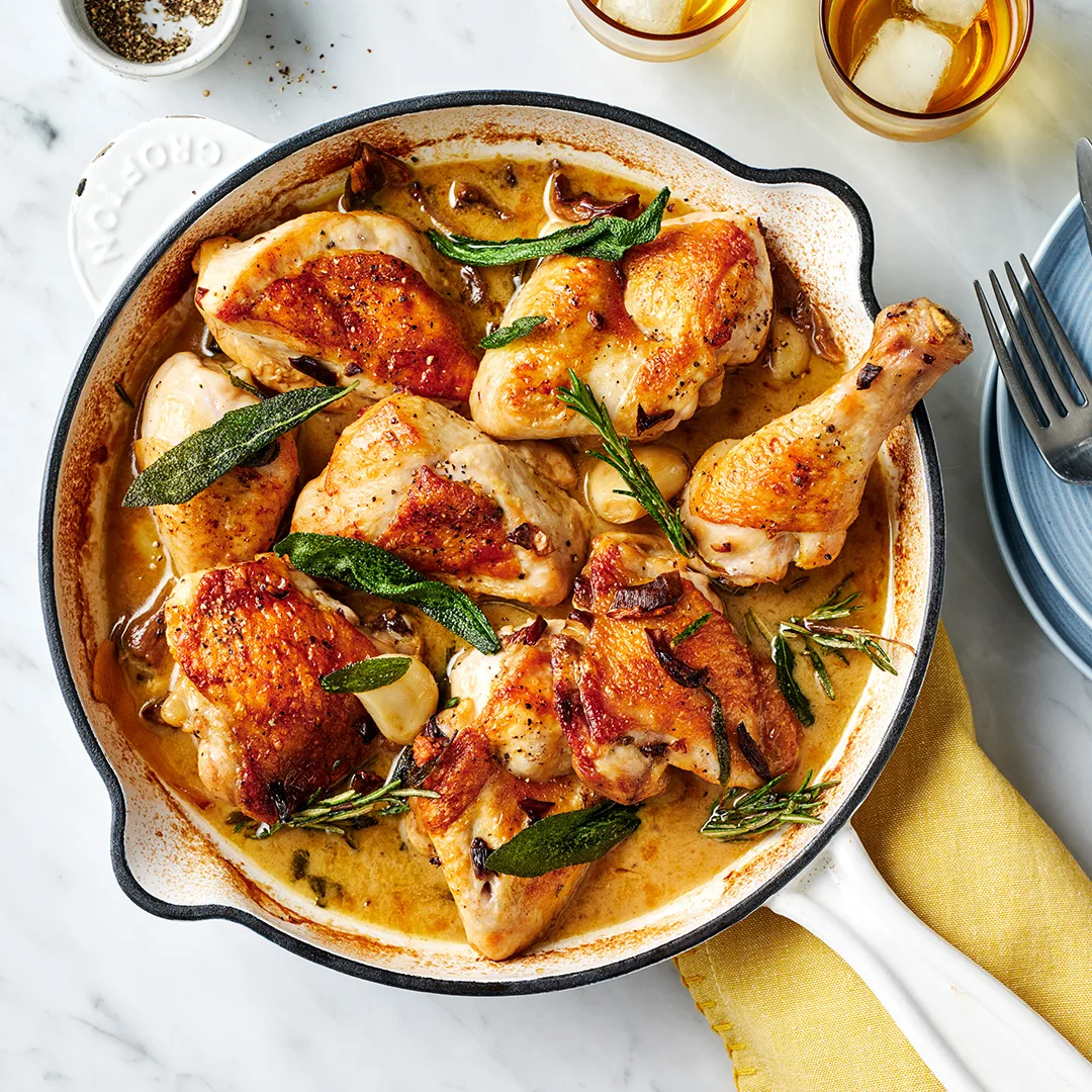 Roast chicken with white wine, porcini and sage sauce recipe - Gourmet ...