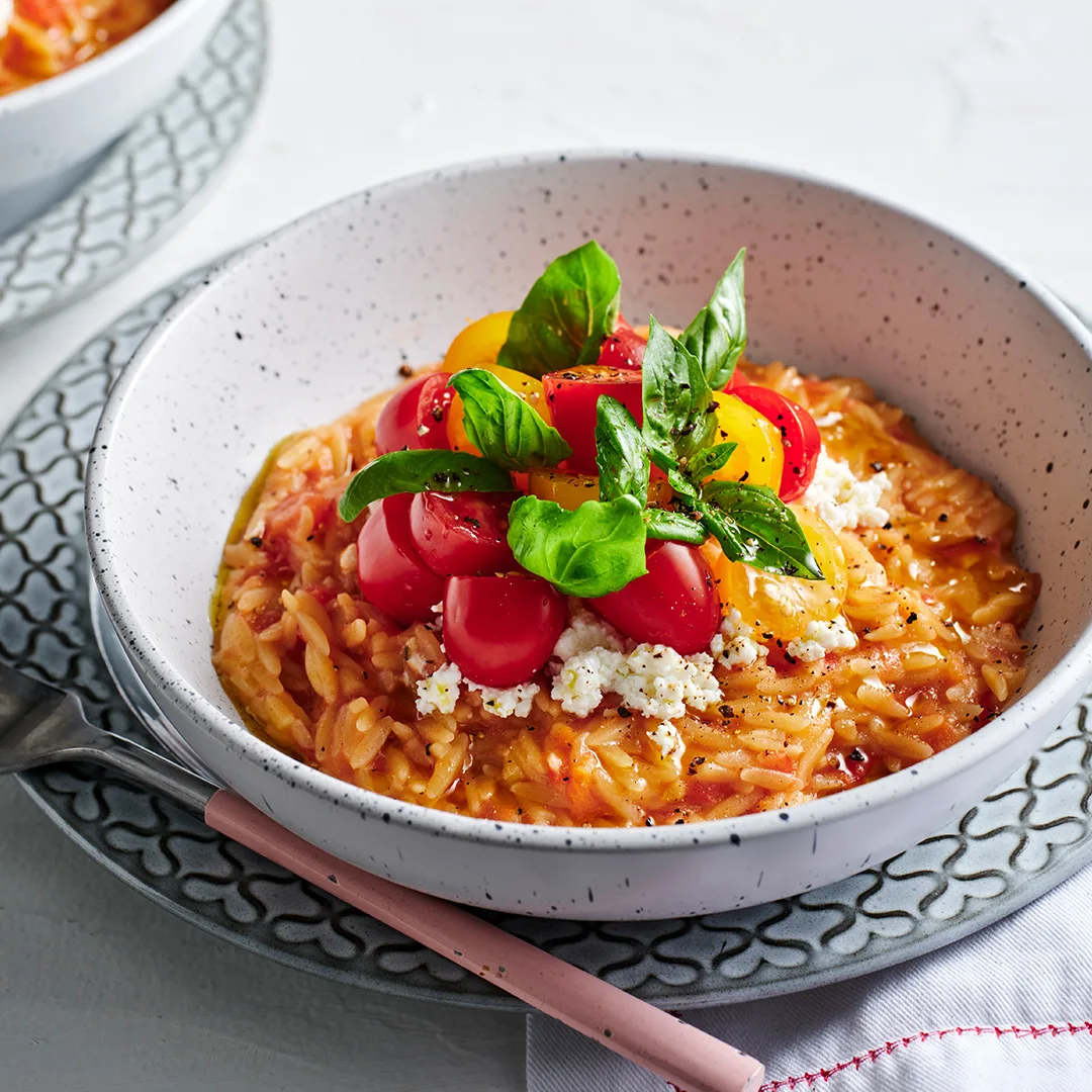 Fresh tomato risoni with ricotta and basil recipe - Gourmet Traveller