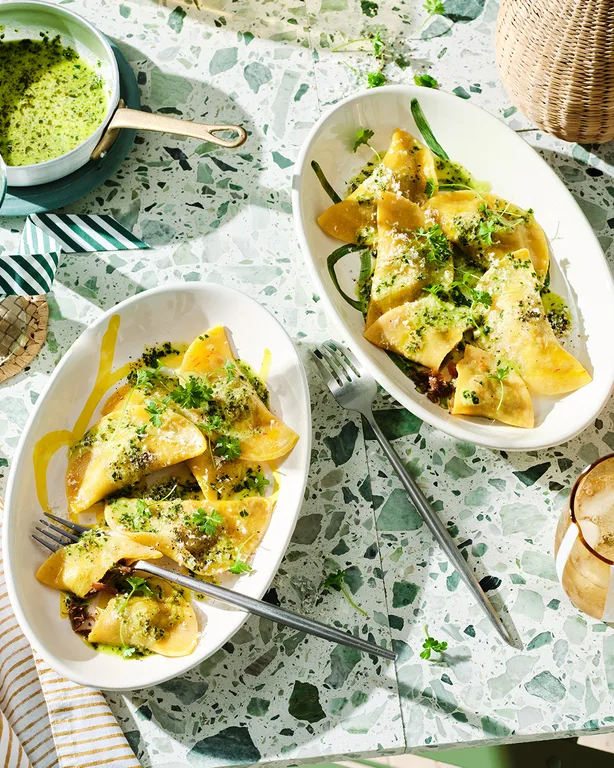 Saffron mezzalune with braised osso buco and gremolata butter recipe ...