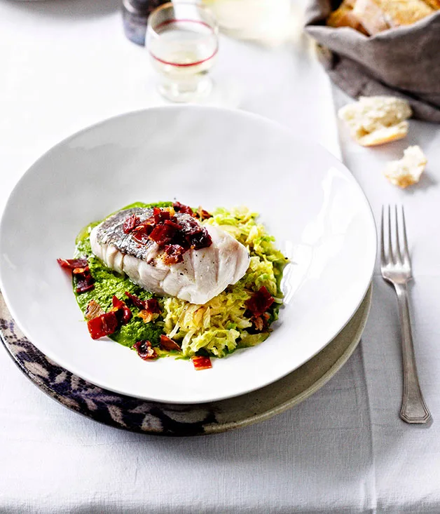 Hapuka With Prosciutto Crust And Savoy Cabbage Recipe