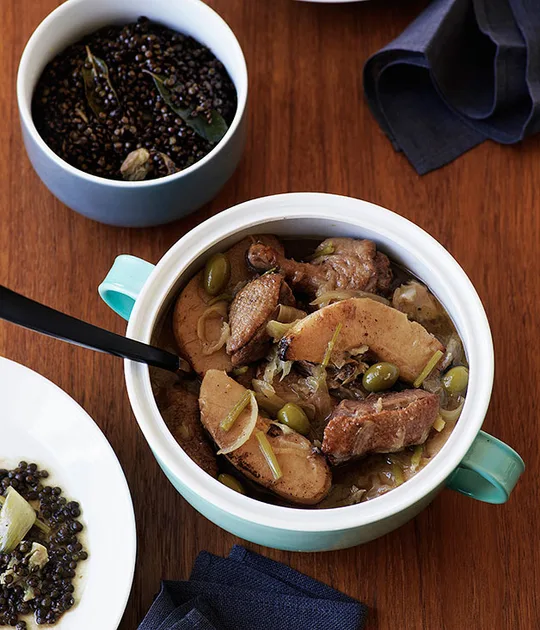 Duck with quince, olives and lentils | Gourmet Traveller