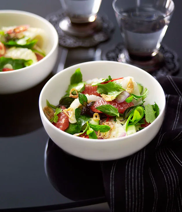 Cuttlefish, cucumber and ruby grapefruit salad | Gourmet Traveller