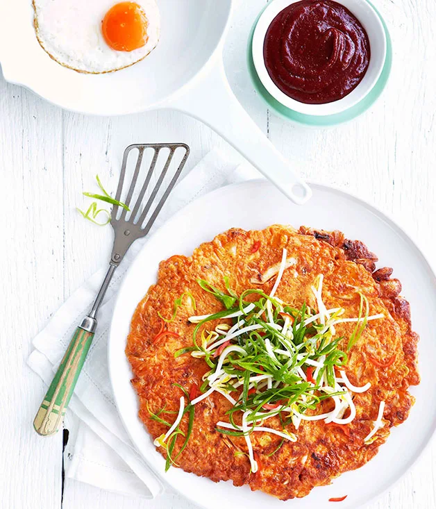 Kimchi jun with crisp egg and chilli | Gourmet Traveller