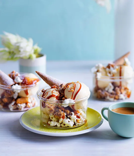 Caramel Popcorn Sundaes With Ice Cream | Gourmet Traveller