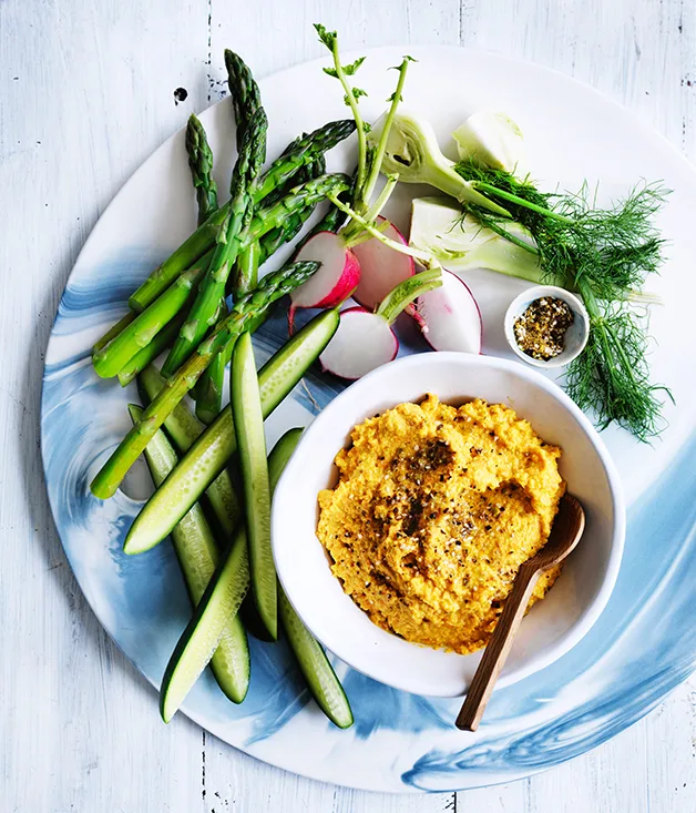 Carrot and almond hummus recipe | Gourmet Traveller
