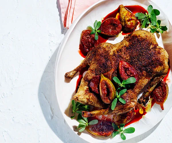 Spice-roasted duck with figs recipe | Gourmet Traveller