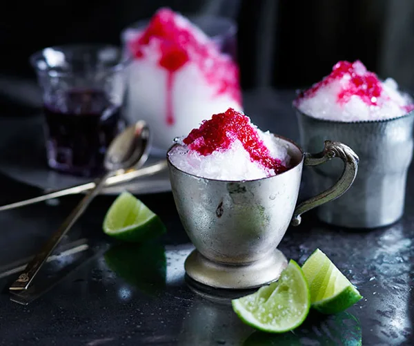 Shaved ice with cherries, gin and lime recipe | Gourmet Traveller
