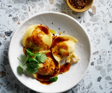 Prawn ravioli recipe by Al Dente | Gourmet Traveller