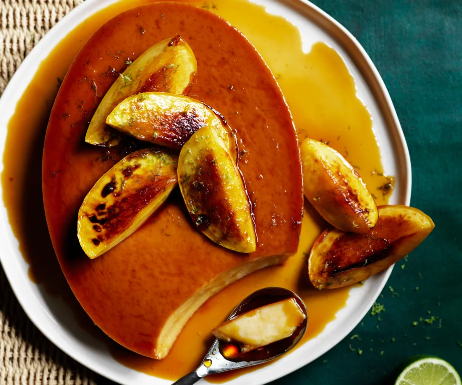 Leche flan with lime and burnt mango | Gourmet Traveller