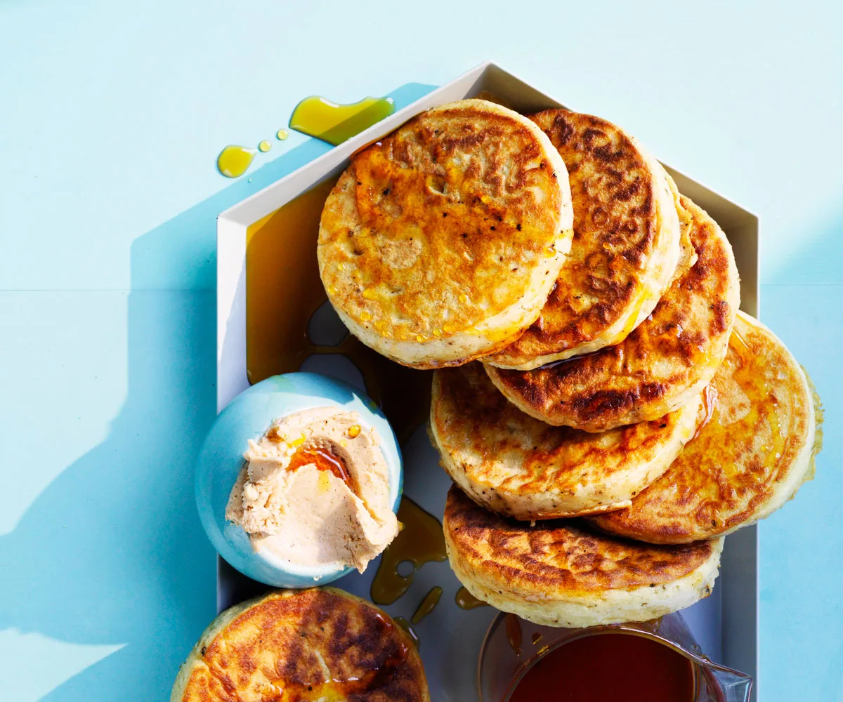 Pepperberry crumpets with whipped balsamic butter recipe | Gourmet ...
