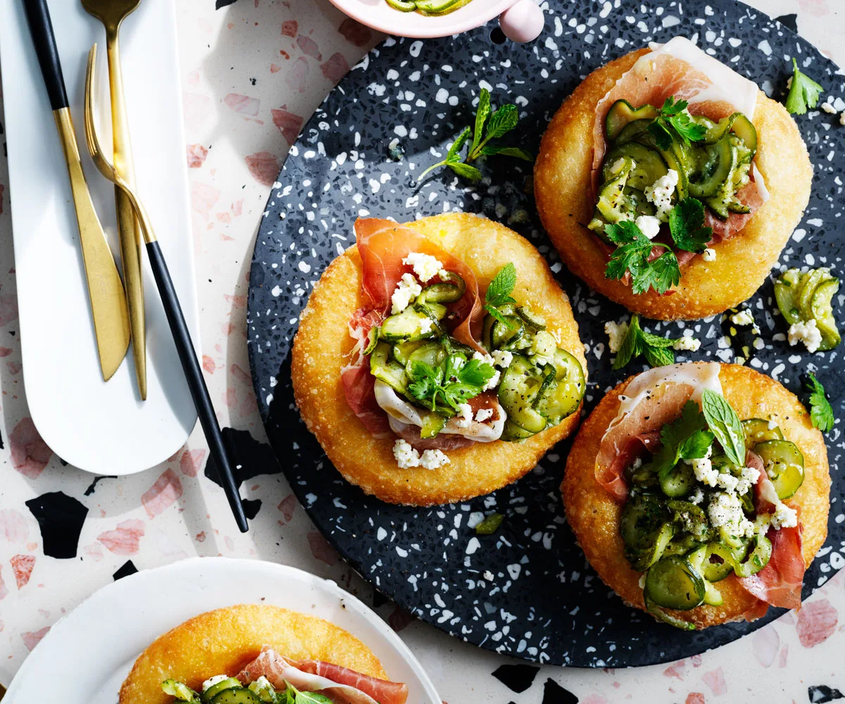 Pizza Fritta with Zucchini, Prosciutto and Ricotta