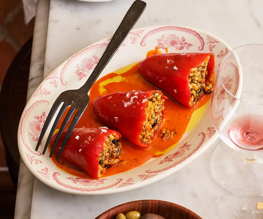 Piquillo peppers with spiced rice recipe | Gourmet Traveller