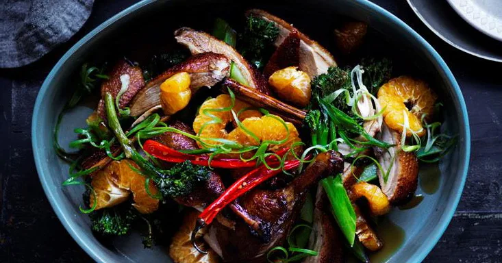 Soy-roast duck with mandarin recipe | Gourmet Traveller