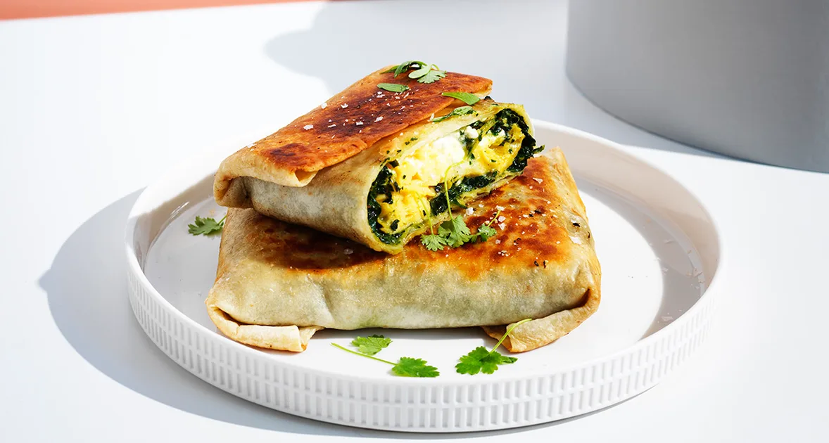 Egg and spiced silverbeet wraps recipe | Gourmet Traveller