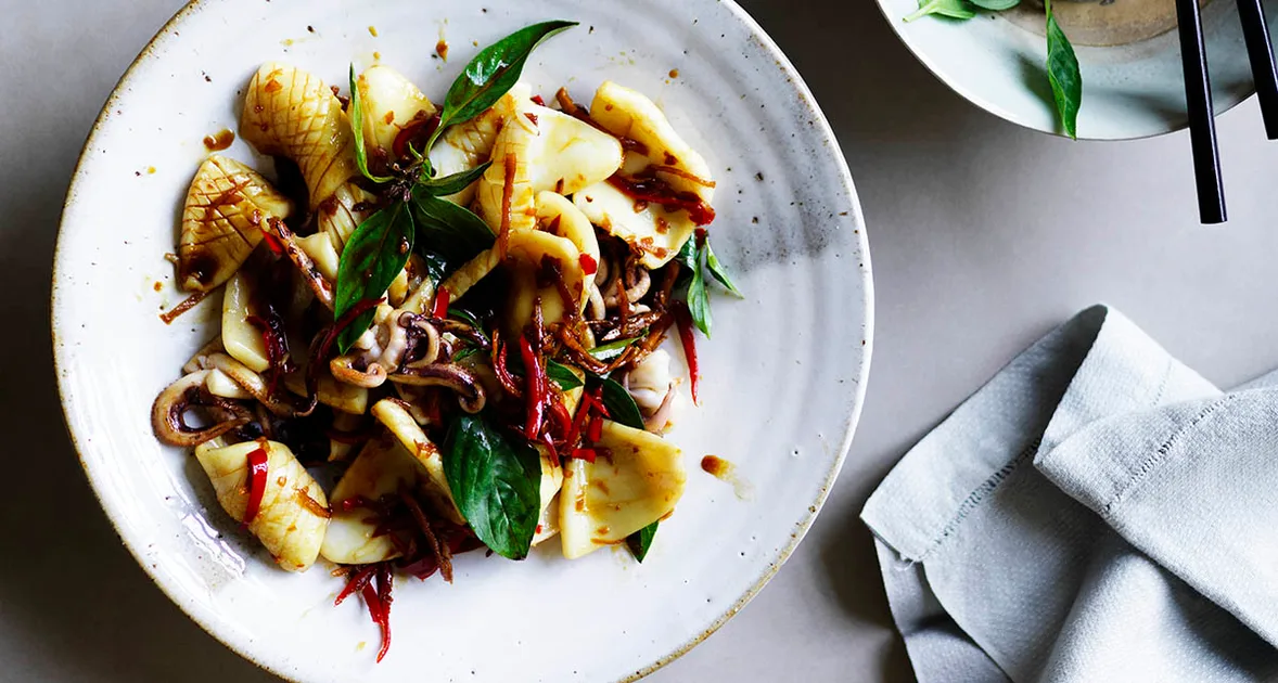 Three-cup calamari recipe | Gourmet Traveller