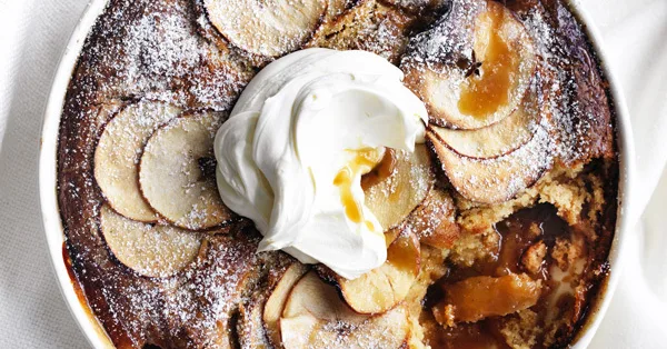 Apple-caramel sponge pudding recipe | Gourmet Traveller