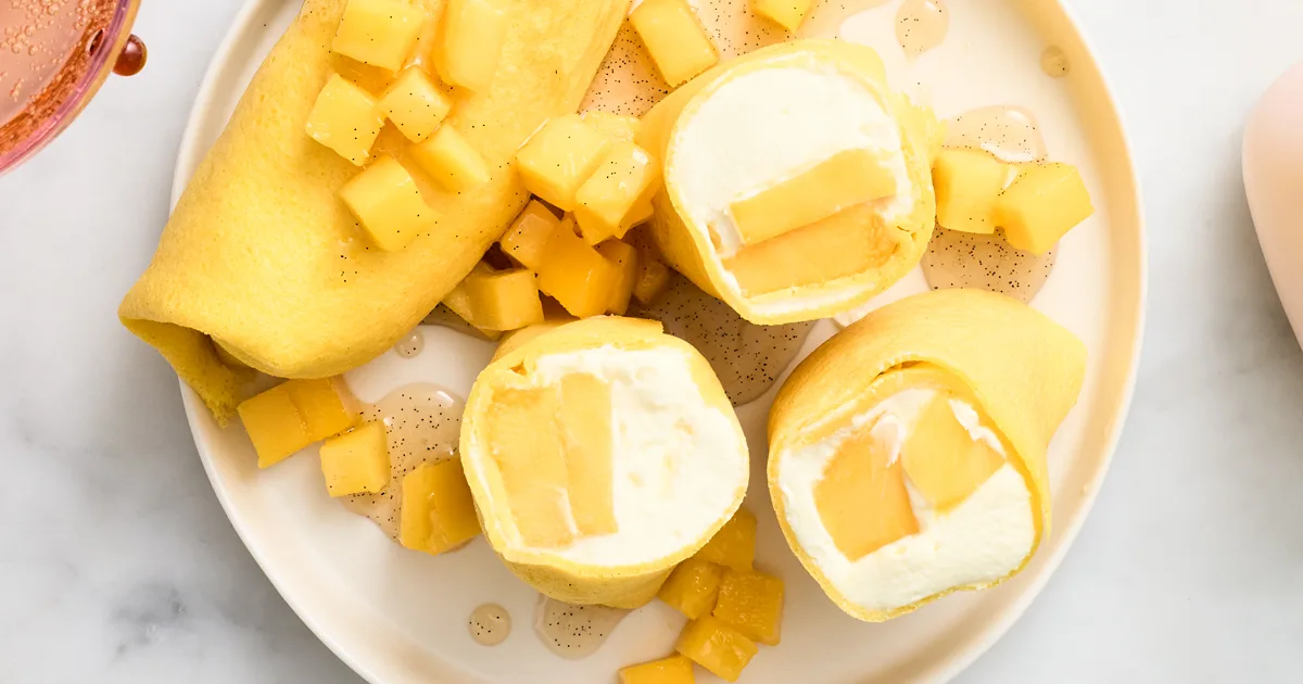 Mango pancakes recipe with vanilla syrup | Gourmet Traveller