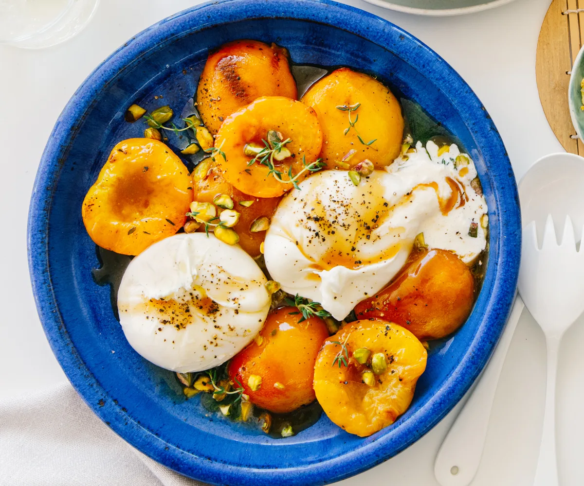 Peach Burrata Salad with Pomegranate Dressing