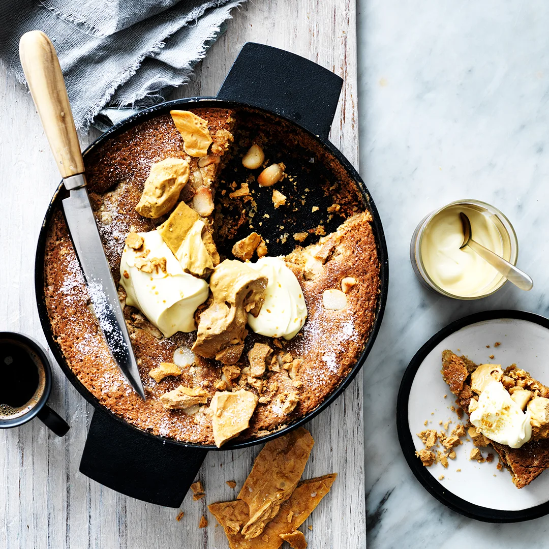 Frying pan coconut blondie with sea salt honeycomb | NZ Woman's Weekly Food