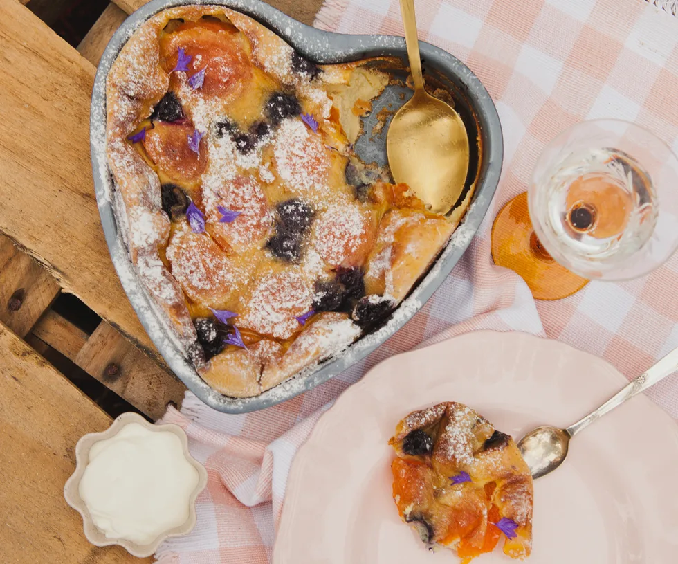 Stone fruit, blueberry and cardamom clafoutis