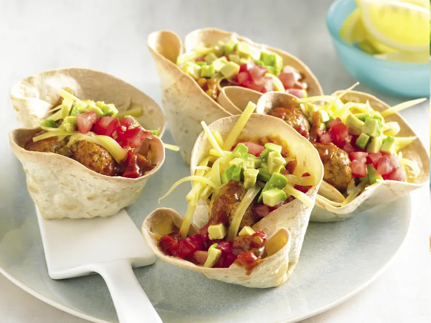 Meatball tostada baskets