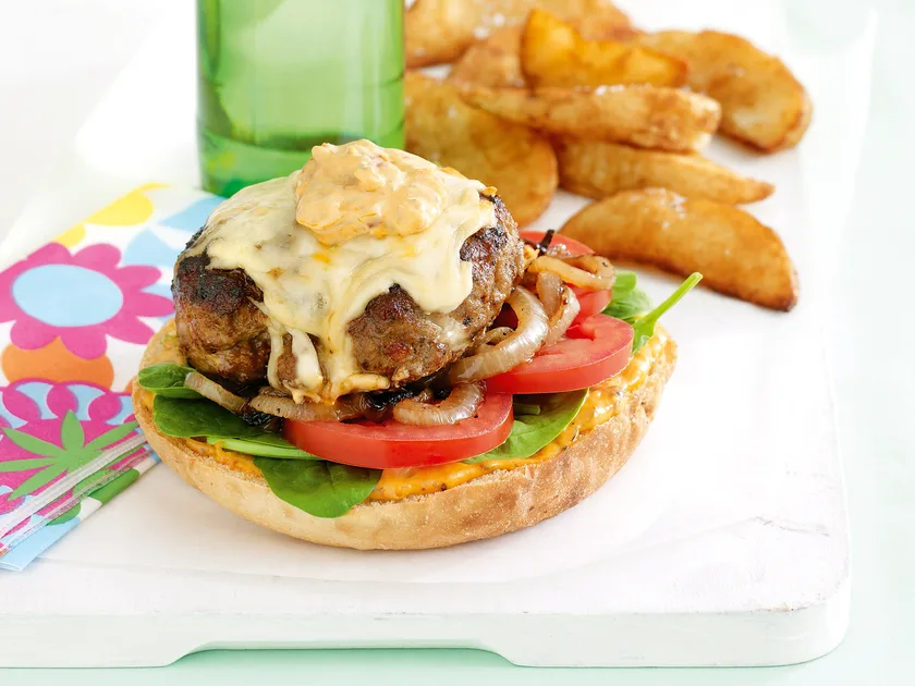 Open beef burgers