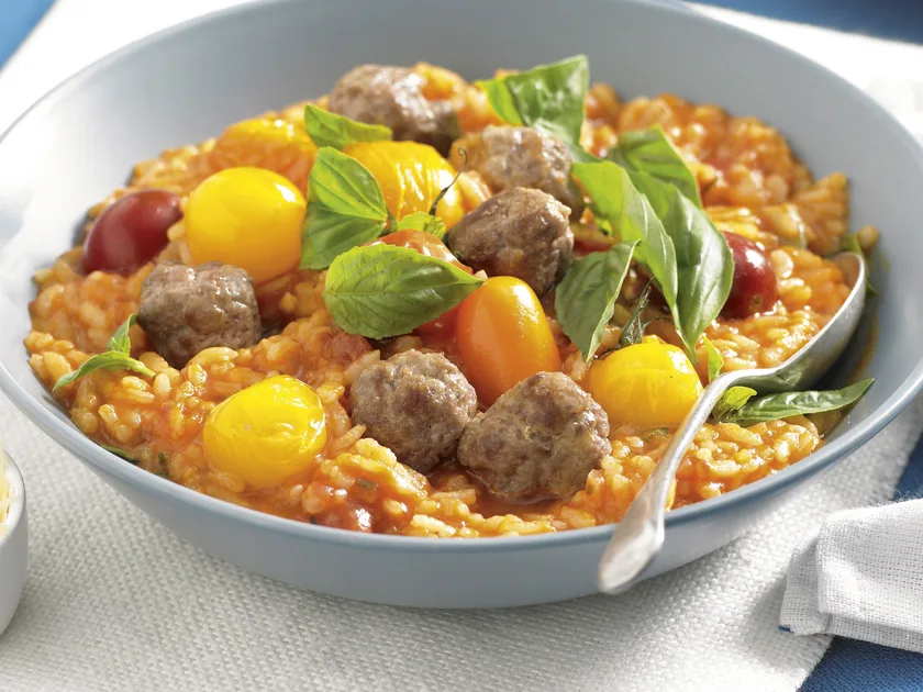 Tomato and mini meatball risotto