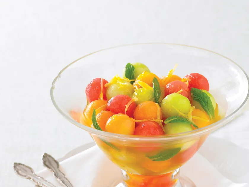 Trio of melon balls in ginger syrup