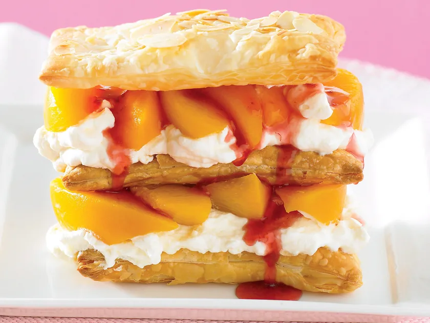 Peach and jam mille-feuille