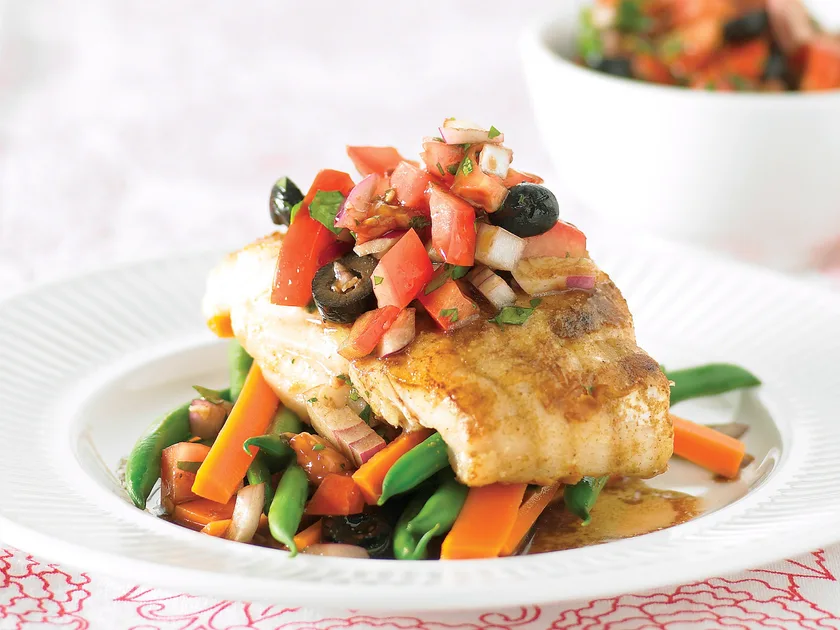 Grilled fish with balsamic tomatoes