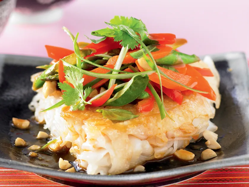 Noodle pancake with vegetable stir-fry