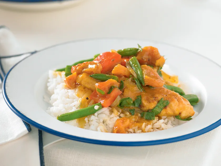 Apricot chicken with rice