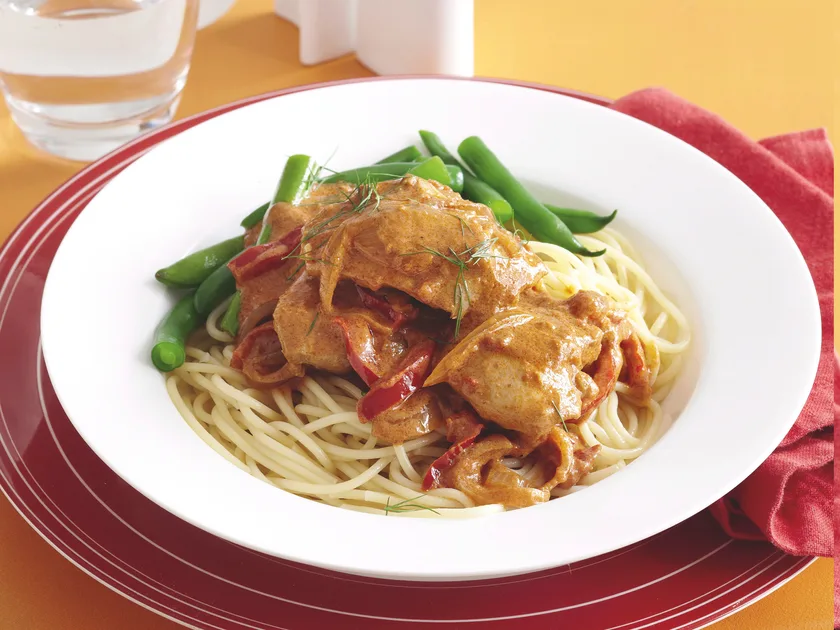Creamy paprika chicken pasta with green beans recipe