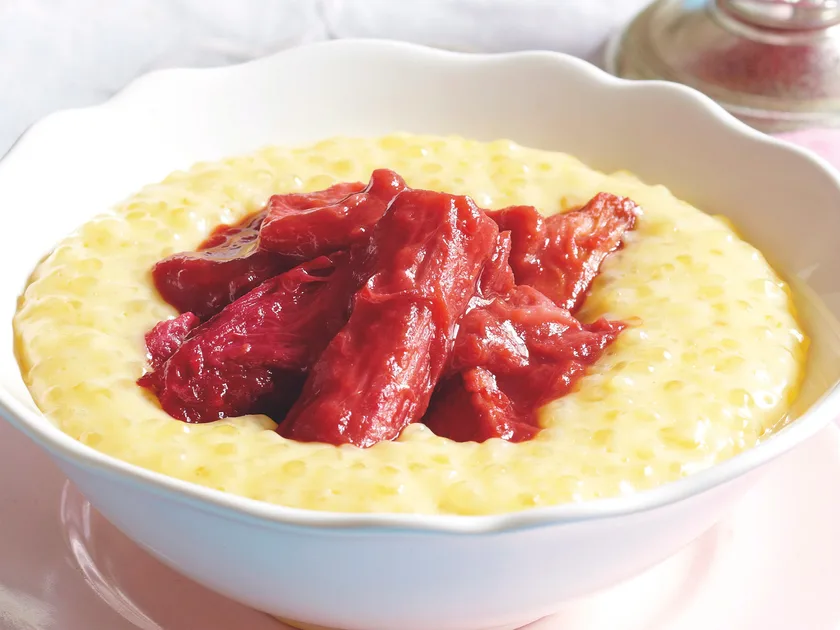Creamy tapioca with poached rhubarb