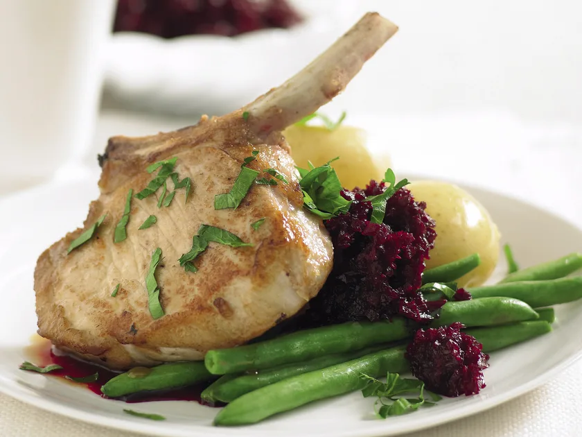 Pork with beetroot chutney