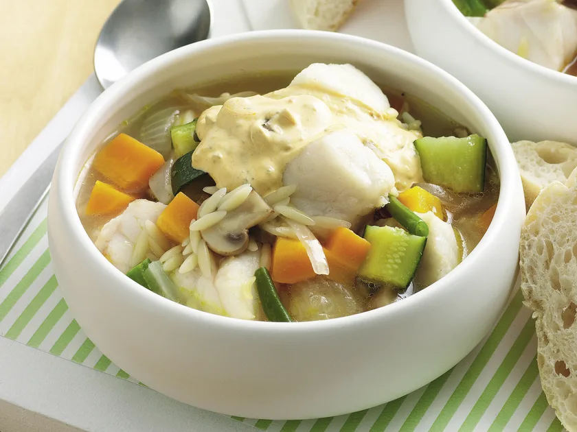 Fish and risoni soup