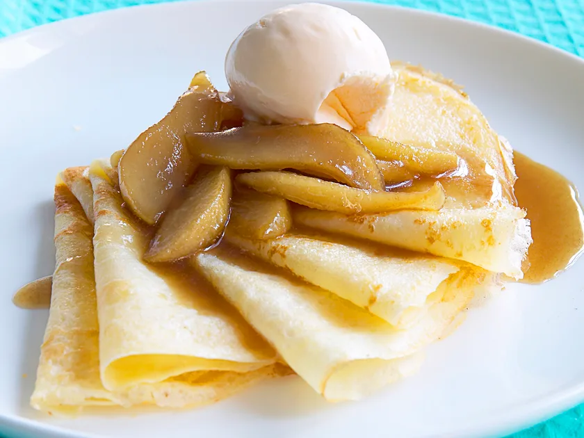Caramel pear crepes