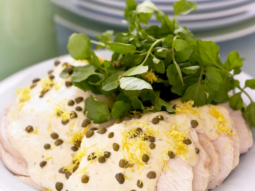 Poached turkey with tuna mayonnaise