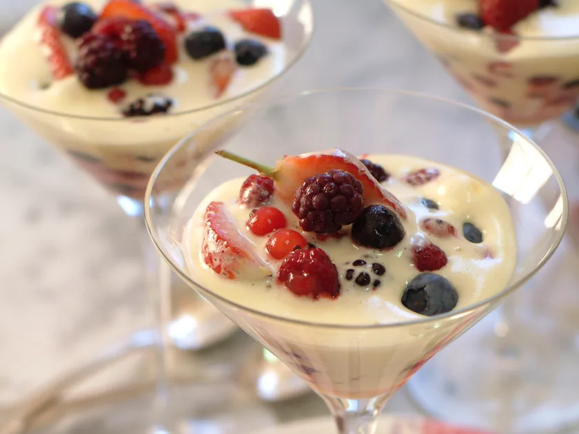 Sweet sabayon with berries and biscotti recipe