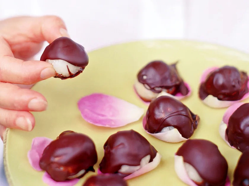 Chocolate-dipped lychees