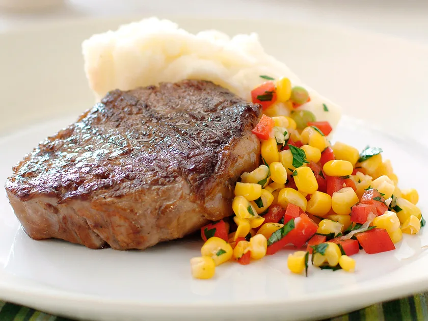 Beef with corn salsa