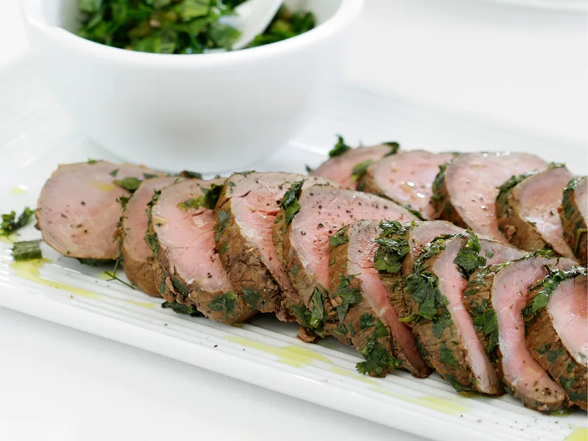 Fillet of beef with parsley and mint salsa
