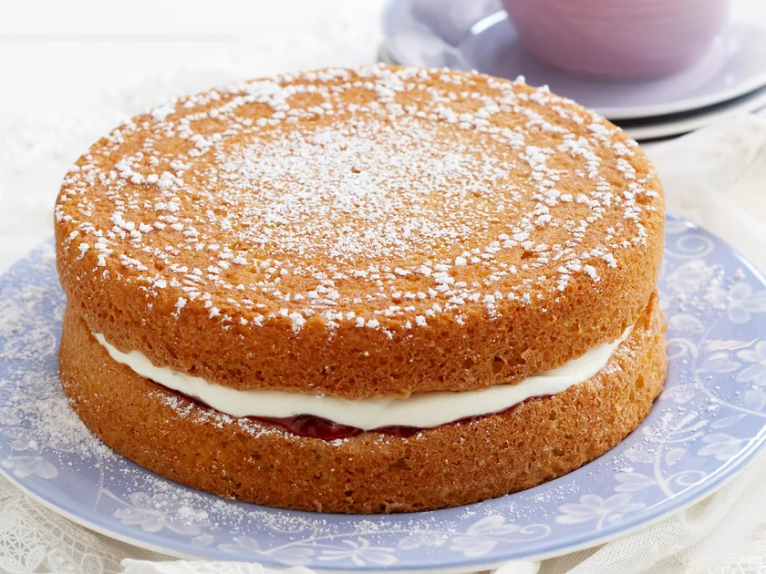 Light and fluffy jam and cream sponge cake recipe
