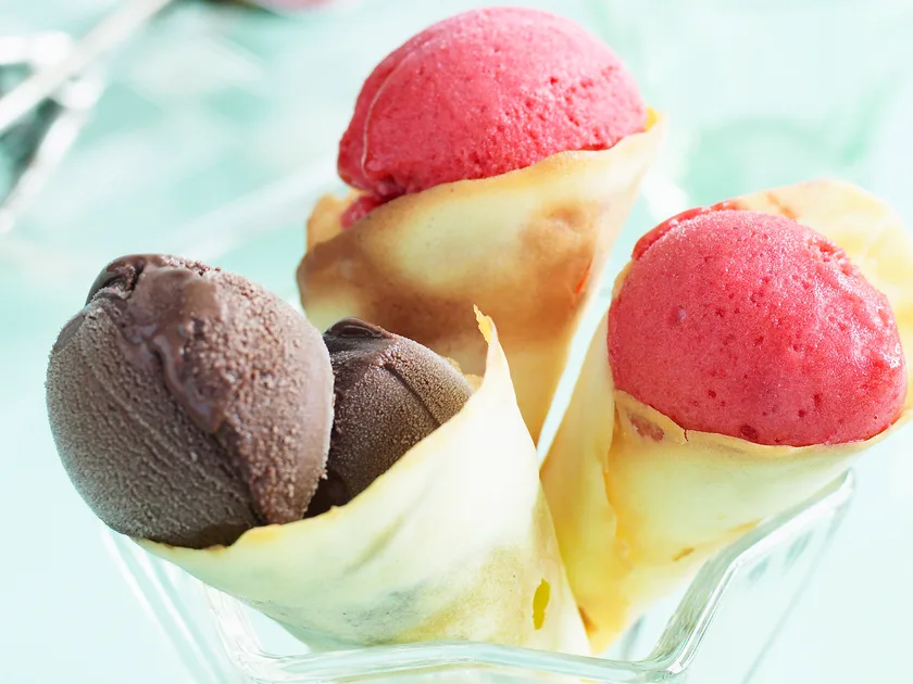 Dark chocolate and raspberry sorbet cones recipe