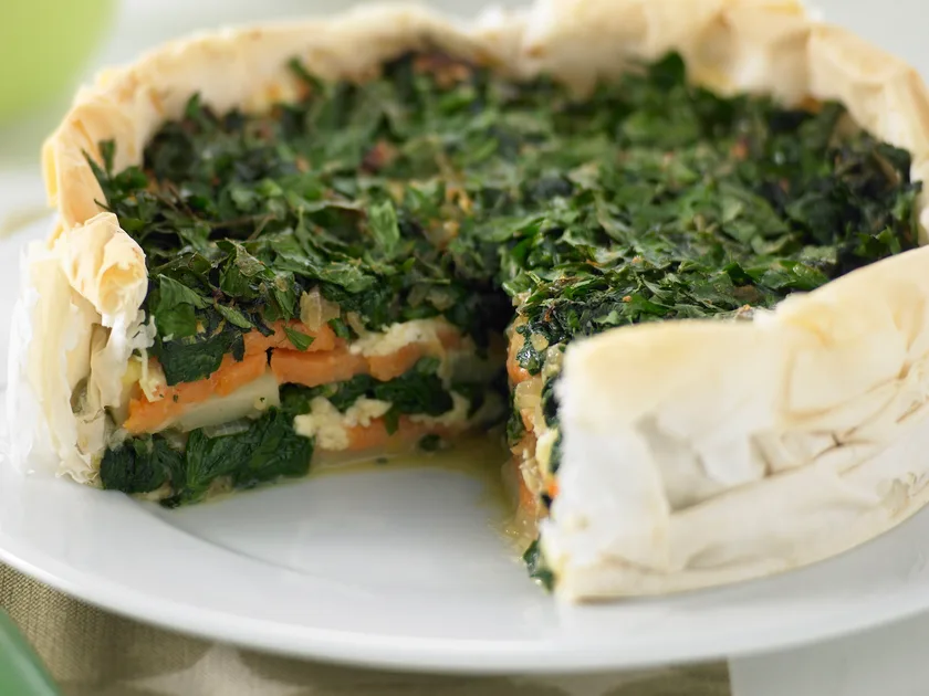 Potato and spinach filo pie