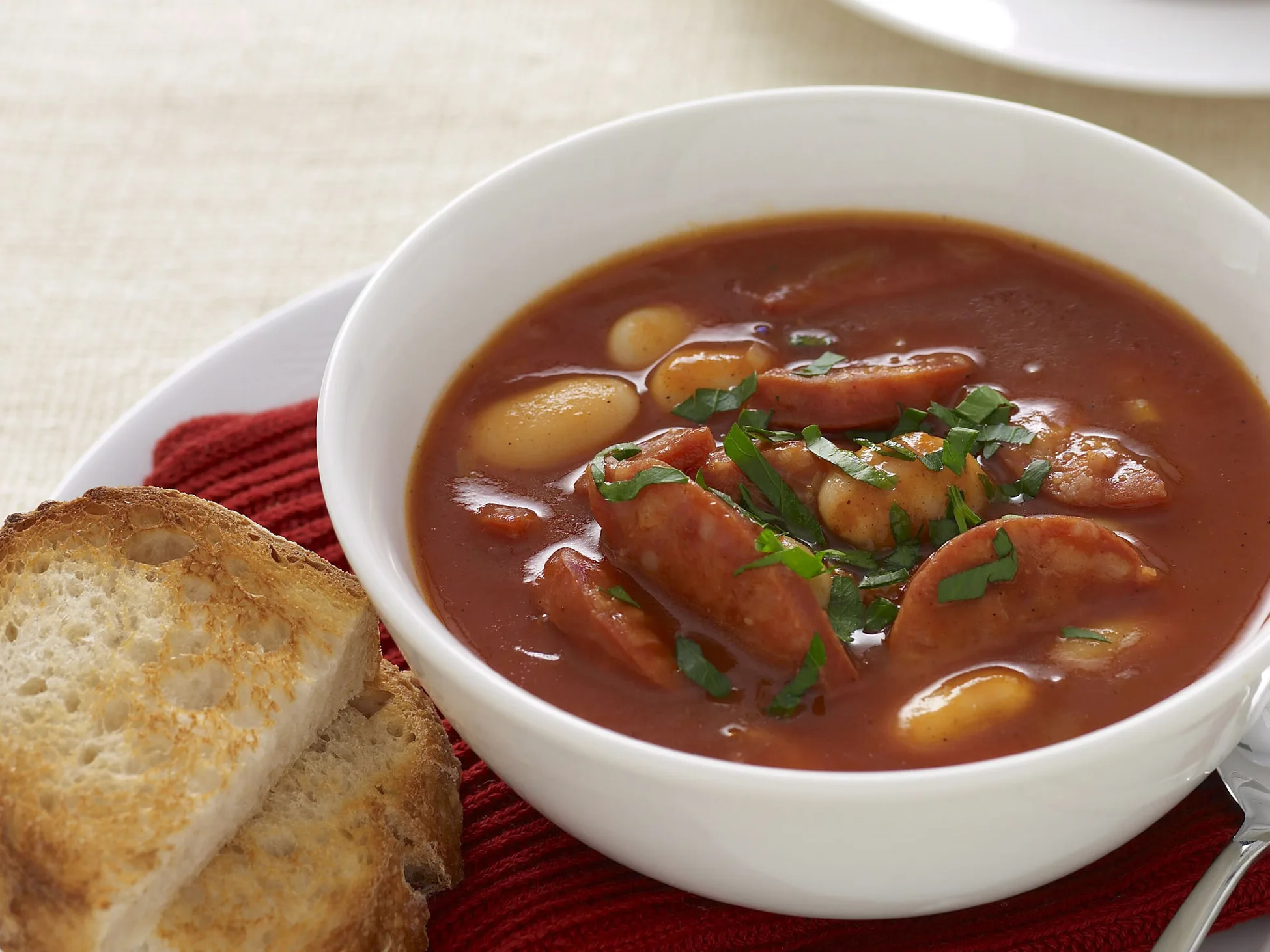Smoky bean and chorizo tomato soup